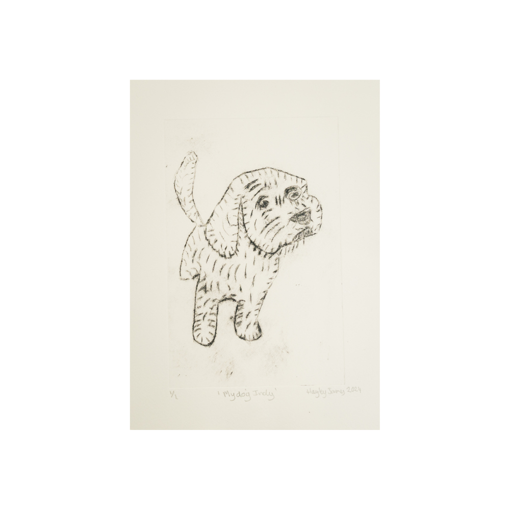 186 Hayley James - My dog Indy - Drypoint Etching – Bayley Arts